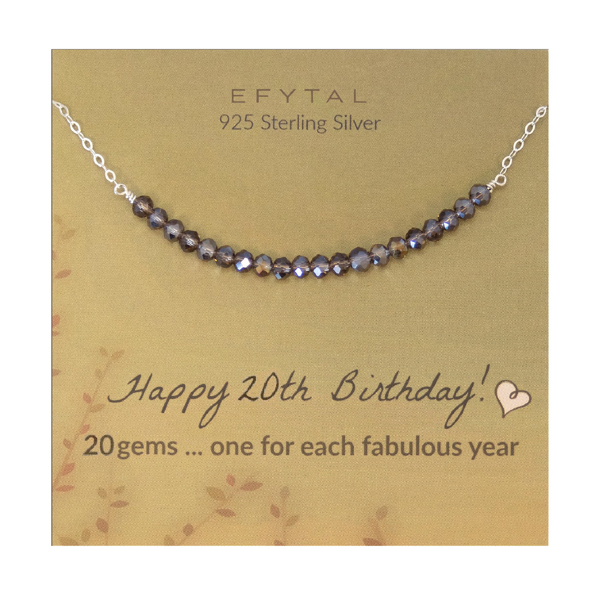 EFYTAL 20th Birthday Gifts for Women, Sterling Silver Beaded Necklace, 20th Birthday Decorations, Gifts for 20 Year Old Female