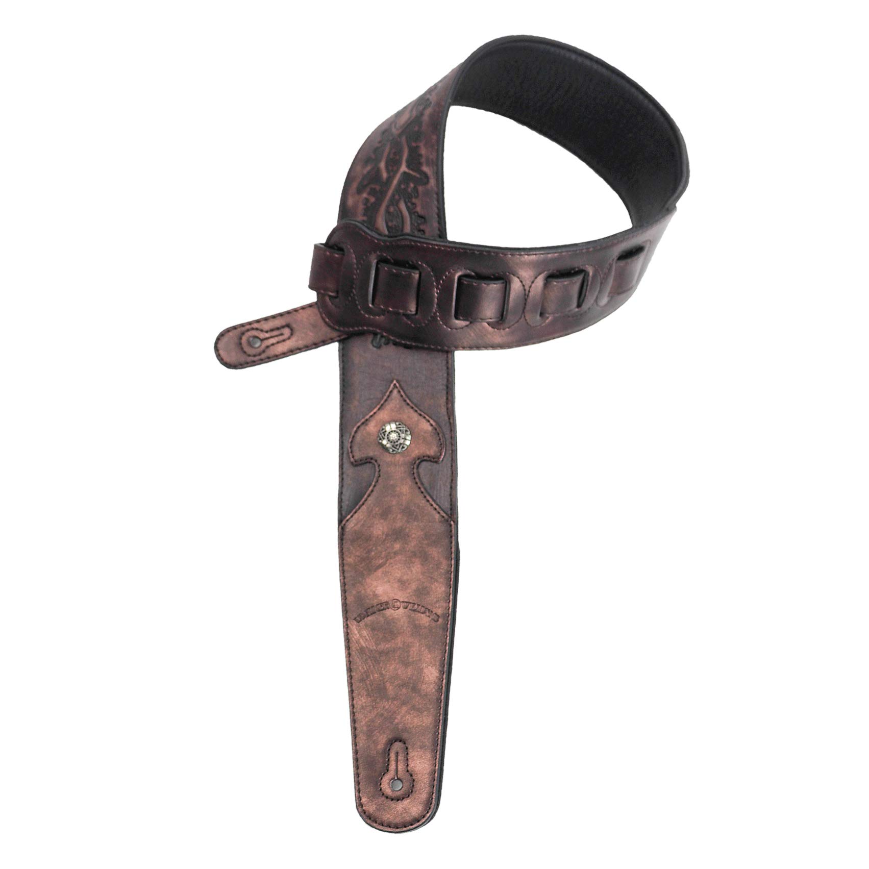 Walker & Williams LIP-05 Metallic Copper Leather Guitar Strap with Cross and Thorns Christian Tooling For Acoustic, Electric, And Bass Guitars