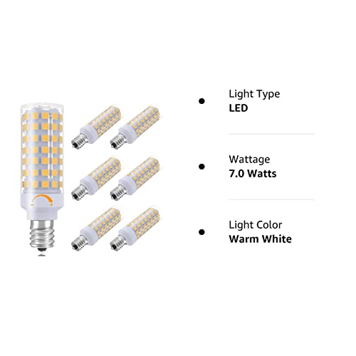 E12 LED Bulb Dimmable 7W C7 Bulb Equivalent to E12 Halogen Bulb 60W, Warm White 3000K T6 E12 Candelabra Bulb 60 Watt for Ceiling Fan, Chandelier Lighting, AC120V Kx-2000 Bulbrite Replacement (6 Pack)