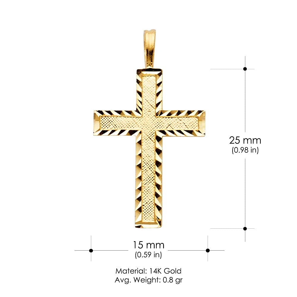 Ioka 14K Yellow Gold SMALL Religious THIN Cross Pendant For Necklace or Chain