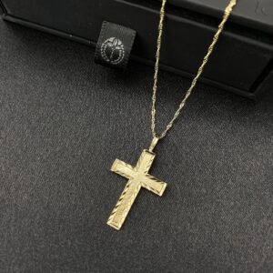 Ioka 14K Yellow Gold SMALL Religious THIN Cross Pendant For Necklace or Chain