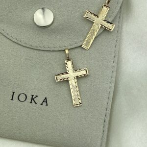 Ioka 14K Yellow Gold SMALL Religious THIN Cross Pendant For Necklace or Chain