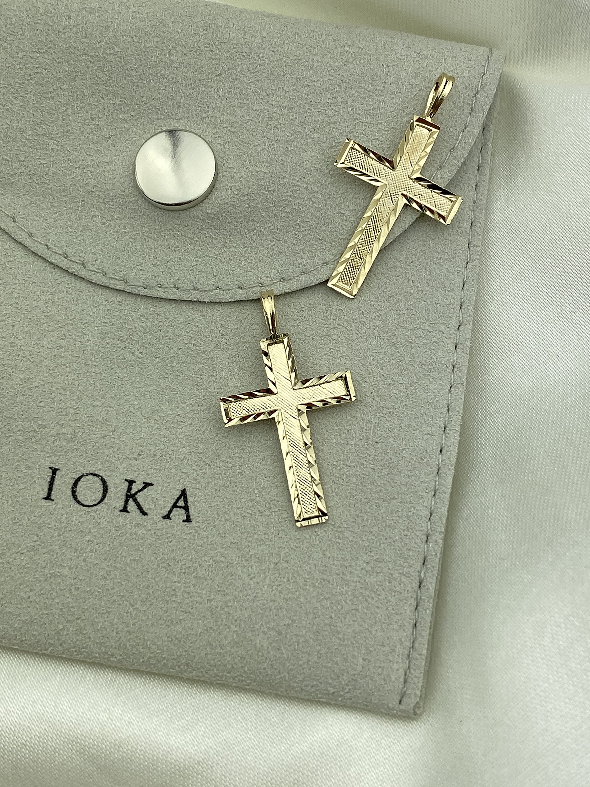 Ioka 14K Yellow Gold SMALL Religious THIN Cross Pendant For Necklace or Chain