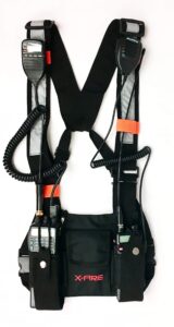 x-fire® updated dual portable radio chest rig harness for two-way radios w/ 3m reflective. now with larger radio pocket