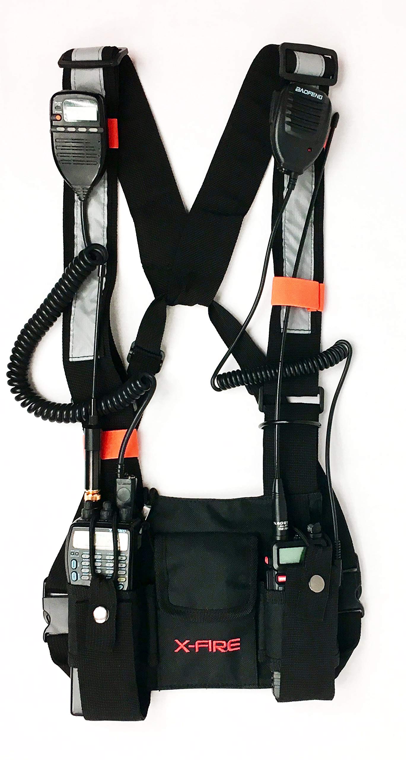 X-FIRE® Updated Dual Portable Radio Chest Rig Harness for Two-Way Radios w/ 3m Reflective. Now with Larger Radio Pocket