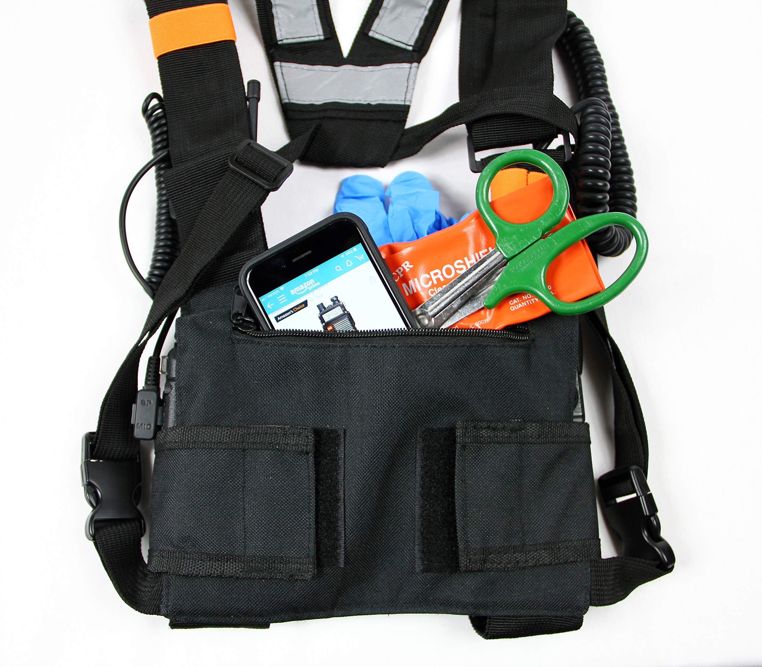 X-FIRE® Updated Dual Portable Radio Chest Rig Harness for Two-Way Radios w/ 3m Reflective. Now with Larger Radio Pocket