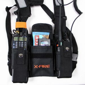 X-FIRE® Updated Dual Portable Radio Chest Rig Harness for Two-Way Radios w/ 3m Reflective. Now with Larger Radio Pocket