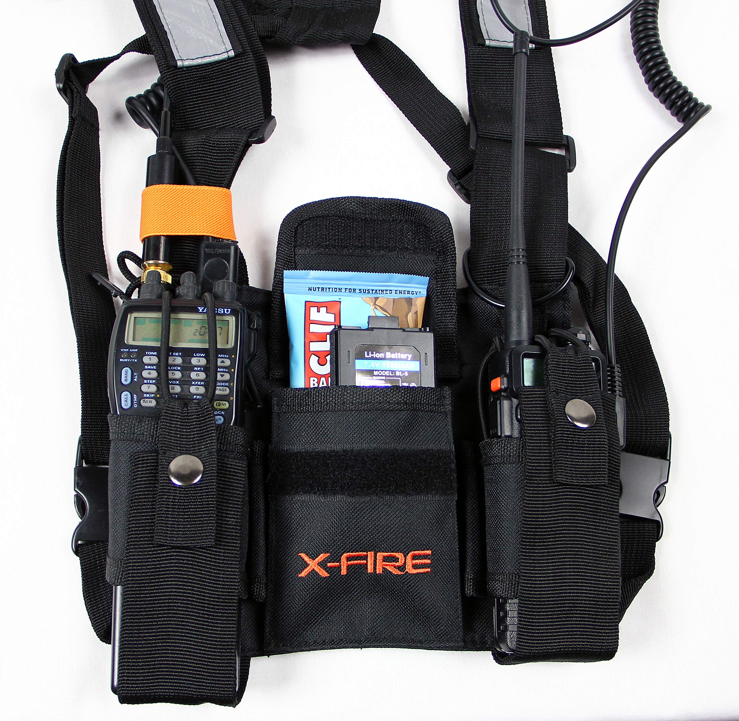 X-FIRE® Updated Dual Portable Radio Chest Rig Harness for Two-Way Radios w/ 3m Reflective. Now with Larger Radio Pocket