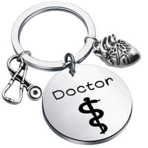 feelmem doctor gift cardiologists gift doctor keychain with stethoscope heart charm medical jewelry gift for cardiologists future doctors medical students (silver)