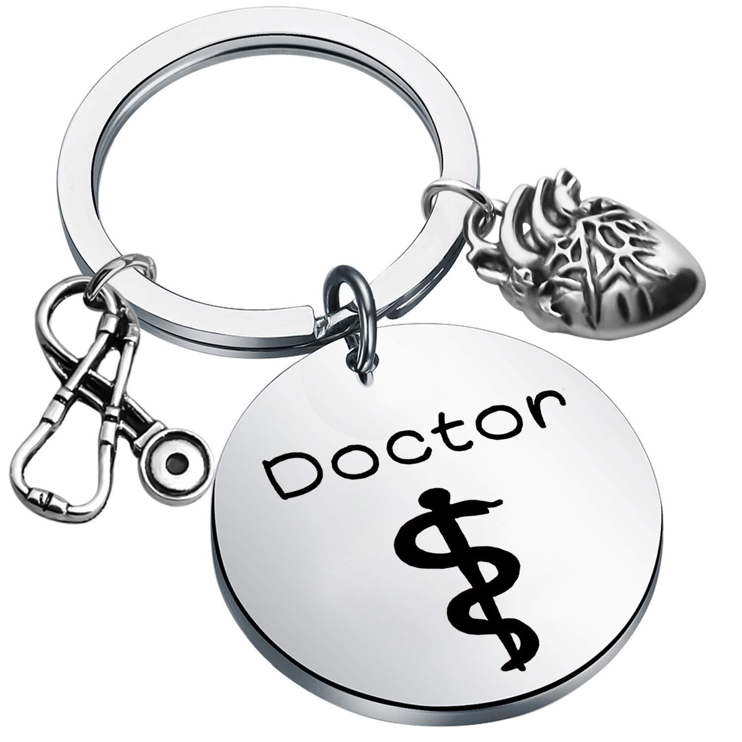 FEELMEM Doctor Gift Cardiologists Gift Doctor Keychain with Stethoscope Heart Charm Medical Jewelry Gift for Cardiologists Future Doctors Medical Students (Silver)