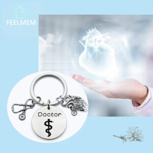 FEELMEM Doctor Gift Cardiologists Gift Doctor Keychain with Stethoscope Heart Charm Medical Jewelry Gift for Cardiologists Future Doctors Medical Students (Silver)