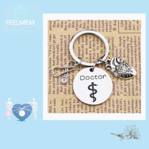 FEELMEM Doctor Gift Cardiologists Gift Doctor Keychain with Stethoscope Heart Charm Medical Jewelry Gift for Cardiologists Future Doctors Medical Students (Silver)