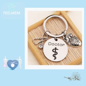 FEELMEM Doctor Gift Cardiologists Gift Doctor Keychain with Stethoscope Heart Charm Medical Jewelry Gift for Cardiologists Future Doctors Medical Students (Silver)