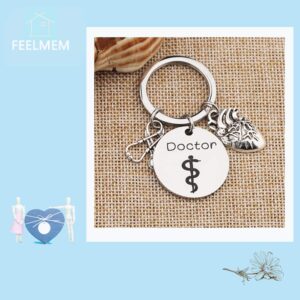 FEELMEM Doctor Gift Cardiologists Gift Doctor Keychain with Stethoscope Heart Charm Medical Jewelry Gift for Cardiologists Future Doctors Medical Students (Silver)