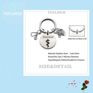 FEELMEM Doctor Gift Cardiologists Gift Doctor Keychain with Stethoscope Heart Charm Medical Jewelry Gift for Cardiologists Future Doctors Medical Students (Silver)