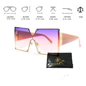 mincl/Oversized Shield Sunglasses Woman 2019 Fashion Luxury Shades UV400 Vintage Flat Top Futuristic Sunglasses (purple&pink)