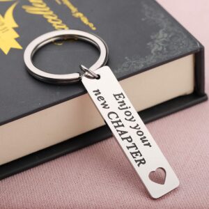 SEIRAA Retirement Gift Enjoy Your New Chapter Keychain New Beginnings Jewelry Bookworm Gift Librarian Teacher Jewelry (Enjoy Your New Chapter)