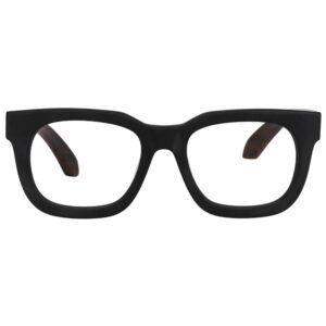 zeelool retro thick rectangle glasses frame for men, wood arm acetate frame rim with non-prescription clear lens sam fp0432-01 black