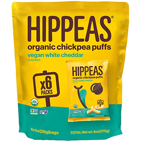 Hippeas Organic Chickpea Puffs Vegan White Cheddar, 1 Ounce, 6 Count