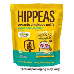 Hippeas Organic Chickpea Puffs Vegan White Cheddar, 1 Ounce, 6 Count