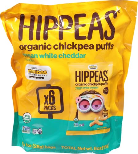 Hippeas Organic Chickpea Puffs Vegan White Cheddar, 1 Ounce, 6 Count