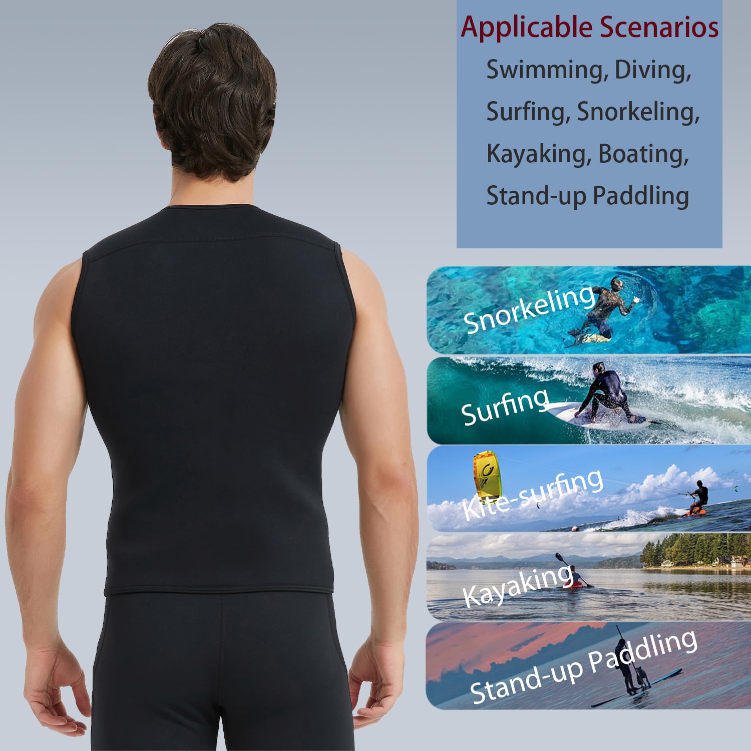 Lemorecn Mens Wetsuits Top Premium Neoprene 3mm Zipper Diving Vest (2095black-L)