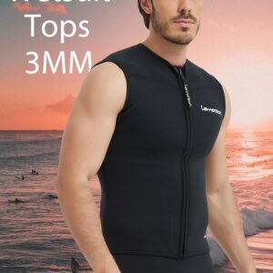 Lemorecn Mens Wetsuits Top Premium Neoprene 3mm Zipper Diving Vest (2095black-L)