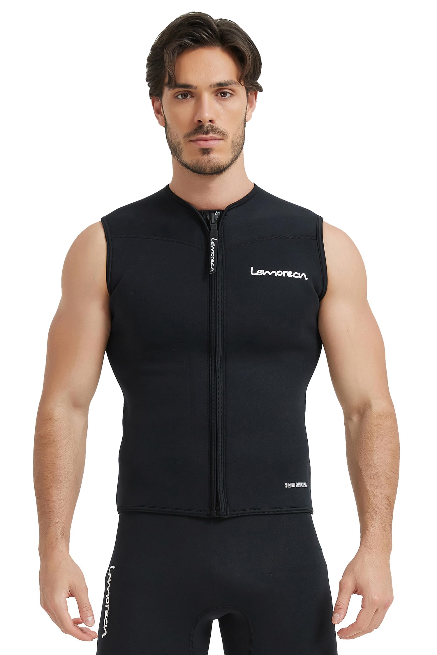 Lemorecn Mens Wetsuits Top Premium Neoprene 3mm Zipper Diving Vest (2095black-L)