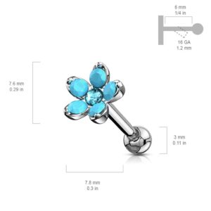 Amelia Fashion 16 Gauge Opalite Flower with Opal Center Tragus/Cartilage Barbell Stud 316L Surgical Steel (Choose Color) (Opal Purple)