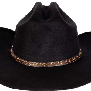 Queue Essentials Western Style Pinch Front Straw Canvas Cowboy Cowgirl Straw Hat (Felt Black, SM)