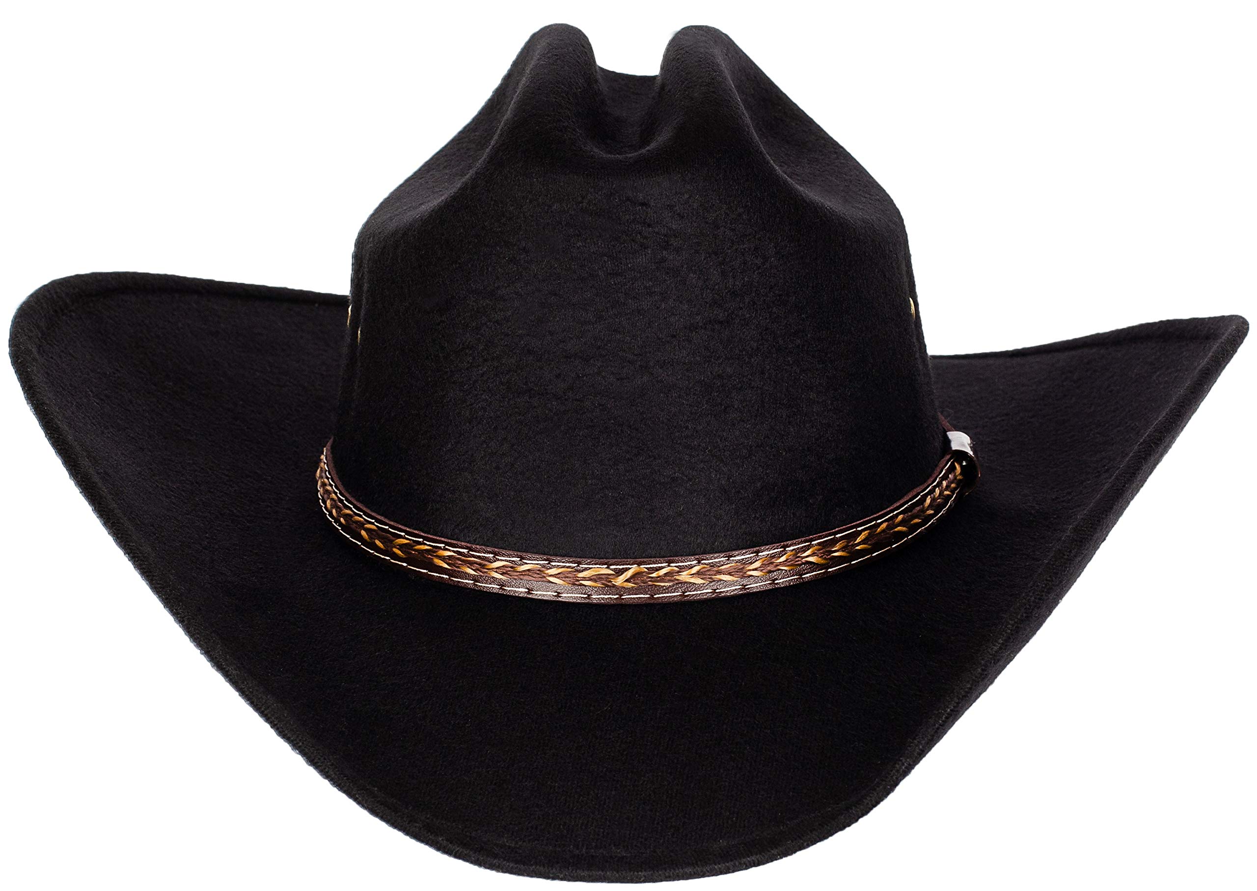 Queue Essentials Western Style Pinch Front Straw Canvas Cowboy Cowgirl Straw Hat (Felt Black, SM)