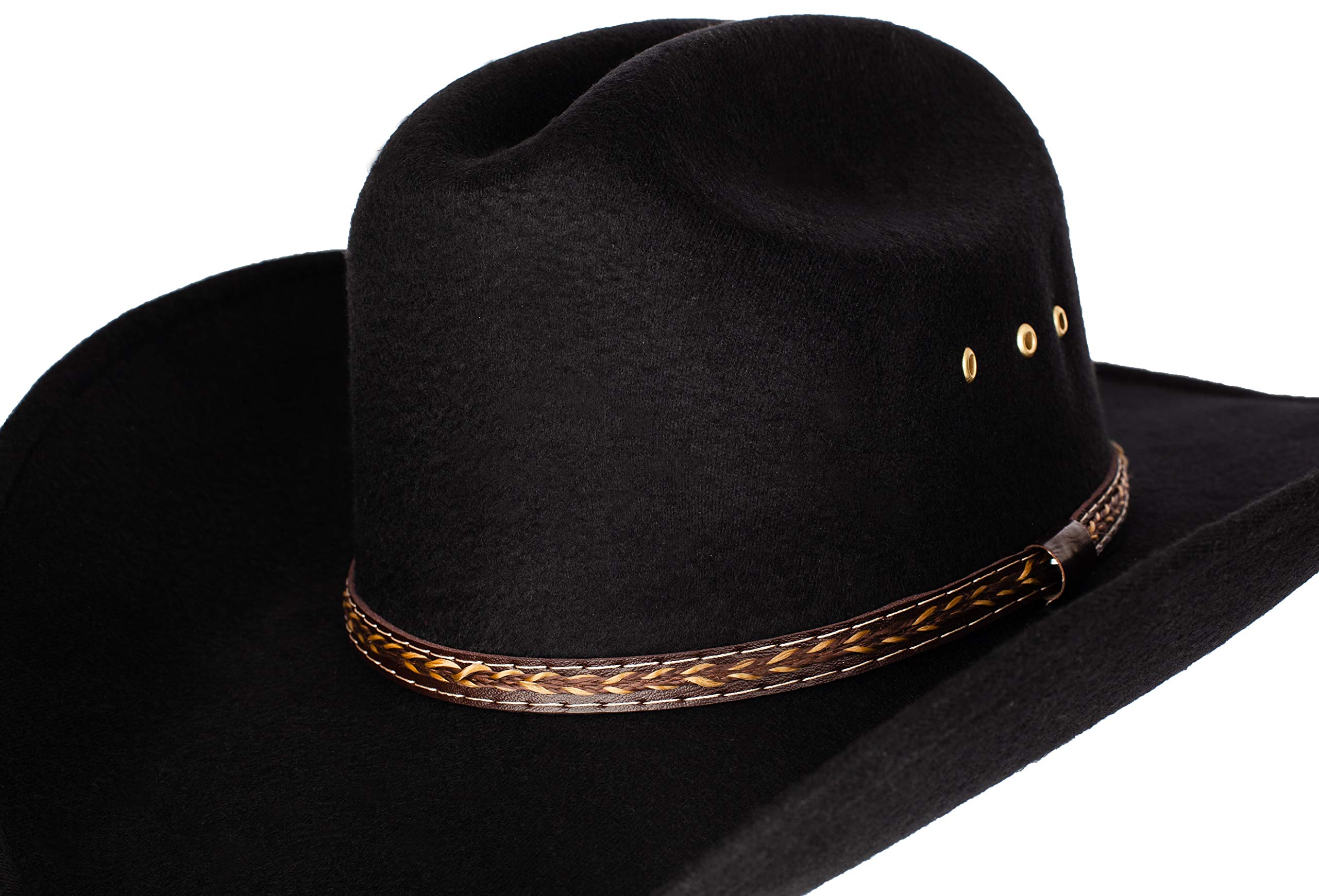 Queue Essentials Western Style Pinch Front Straw Canvas Cowboy Cowgirl Straw Hat (Felt Black, SM)