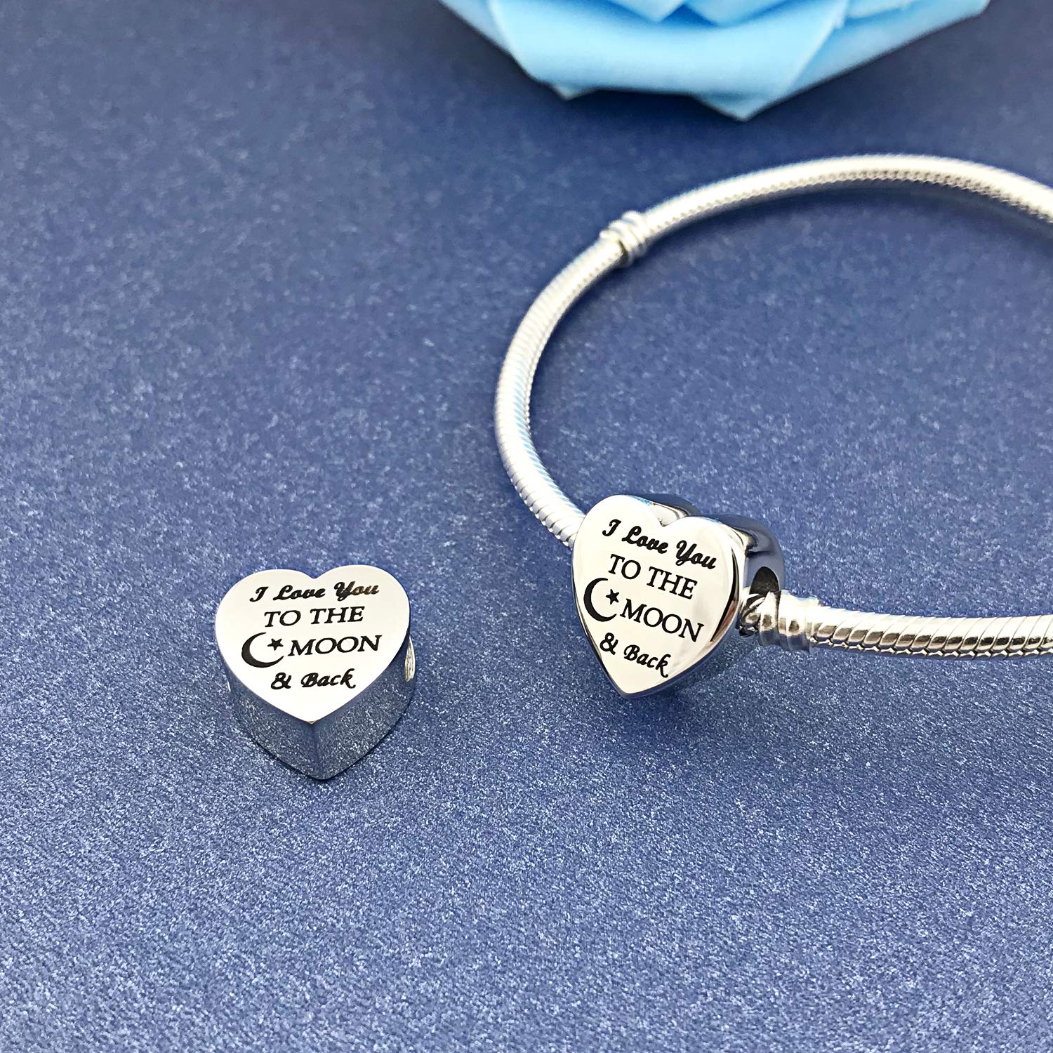 Charm Fit Pandora Charms Bracelet "I Love You to the Moon and Back" Love Heart Charms Christmas Birthday Gift (Love You to The Moon and Back)