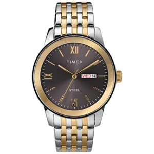 timex men's dress analog 41mm stainless steel bracelet watch, two-tone