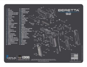 edog beretta 92 cerus gear schematic (exploded view) heavy duty pistol cleaning 12x17 padded gun-work surface protector mat solvent & oil resistant