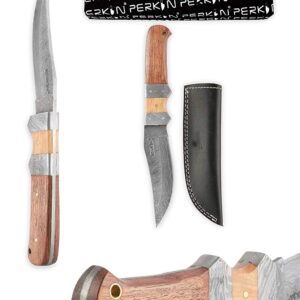 Perkin HK899 Damascus Steel Hunting Knife With Sheath