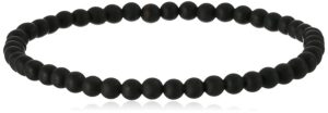 ltc designs 4mm smooth round matte black onyx stretch bracelet, 6.5"