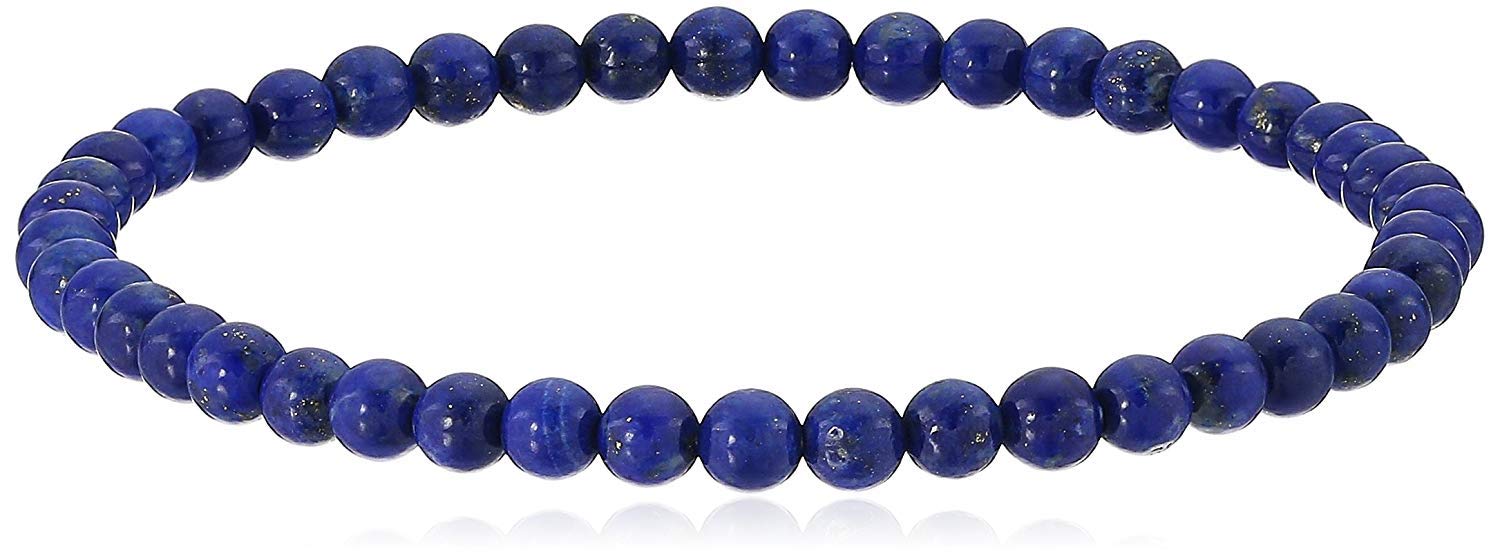 LTC Designs 4 mm Smooth Round Lapis Lazuli Stretch Bracelets, 7" for Men, Women,and Teens