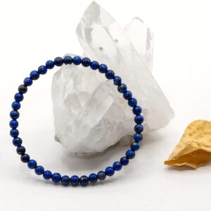 LTC Designs 4 mm Smooth Round Lapis Lazuli Stretch Bracelets, 7" for Men, Women,and Teens