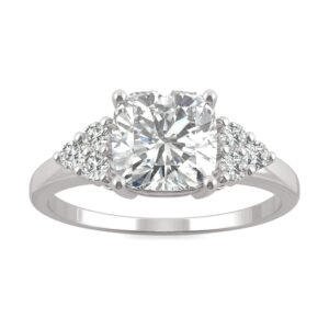 14k white gold moissanite by charles & colvard 7mm cushion engagement ring-size 8 1.88cttw dew