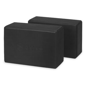 gaiam essentials yoga block (set of 2) - supportive foam blocks - soft non-slip surface for yoga, pilates, meditation - easy-grip beveled edges - helps with alignment and motion - black