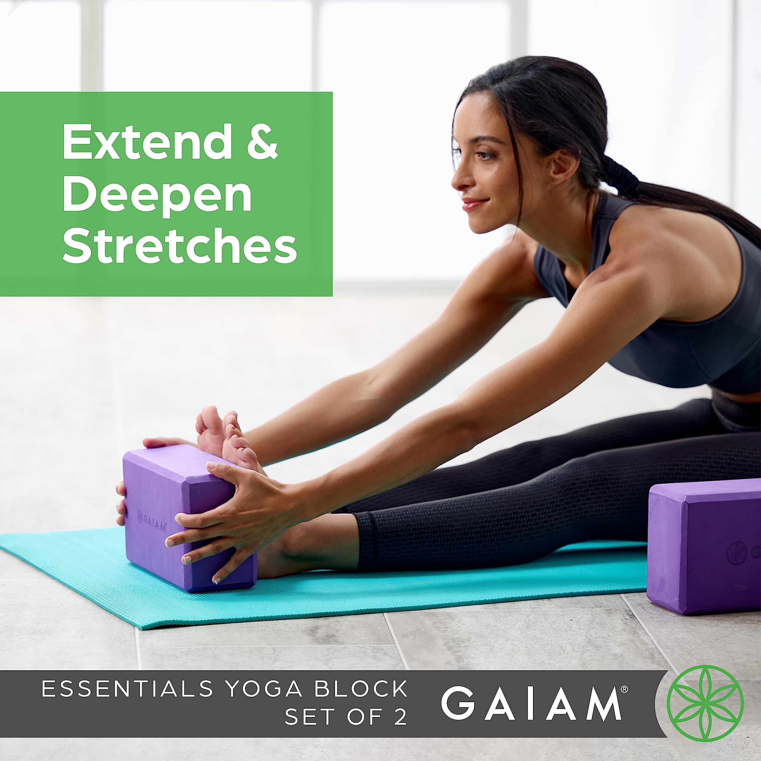 Gaiam Essentials Yoga Block (Set Of 2) - Supportive Foam Blocks - Soft Non-Slip Surface for Yoga, Pilates, Meditation - Easy-Grip Beveled Edges - Helps with Alignment and Motion - Black