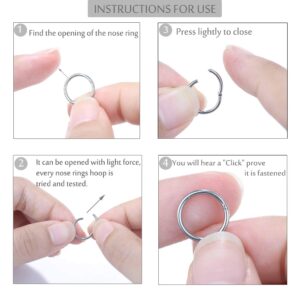 Jstyle 16G Surgical Steel Hinged Clicker Nose Rings Hoop for Septum Cartilage Helix Daith Tragus Rook Conch Lip Ear Lobe Sleeper Earrings Body Piercings for Women Men