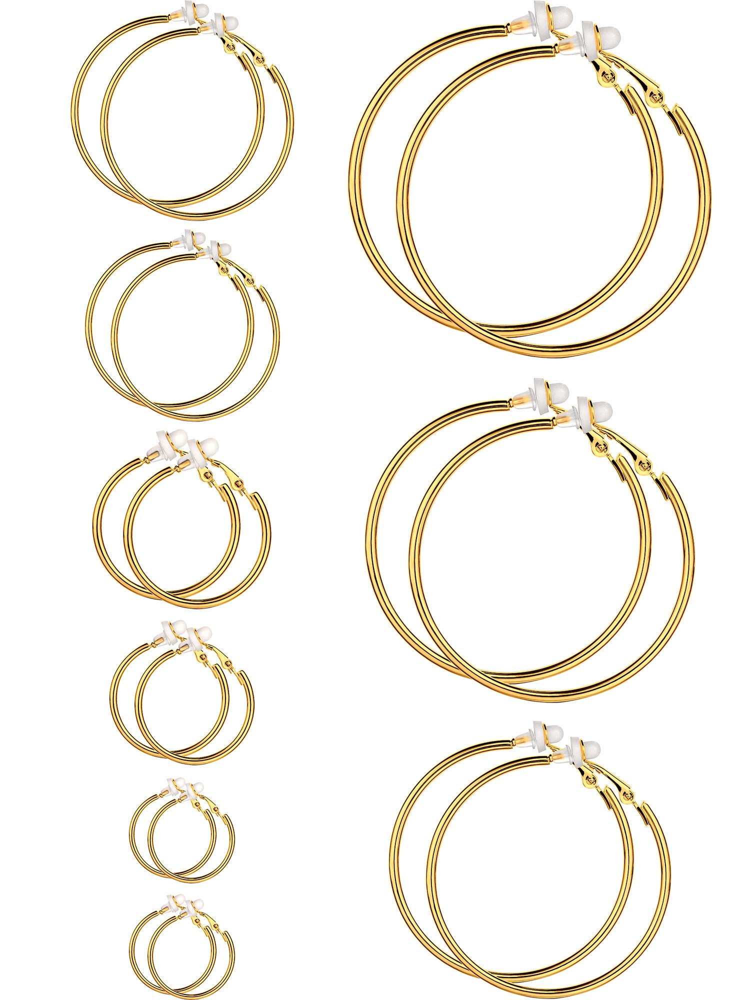 Sumind 6 Pairs Clip on Hoop Earrings Hoop Gold Earrings Non Piercing Earrings Set for Women, 6 Sizes