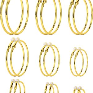 Sumind 6 Pairs Clip on Hoop Earrings Hoop Gold Earrings Non Piercing Earrings Set for Women, 6 Sizes