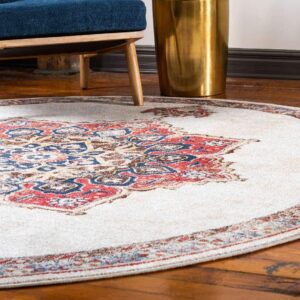 Unique Loom Utopia Collection Traditional Classic Vintage Inspired Area Rug with Warm Hues, 7' Round, Cream/Blue