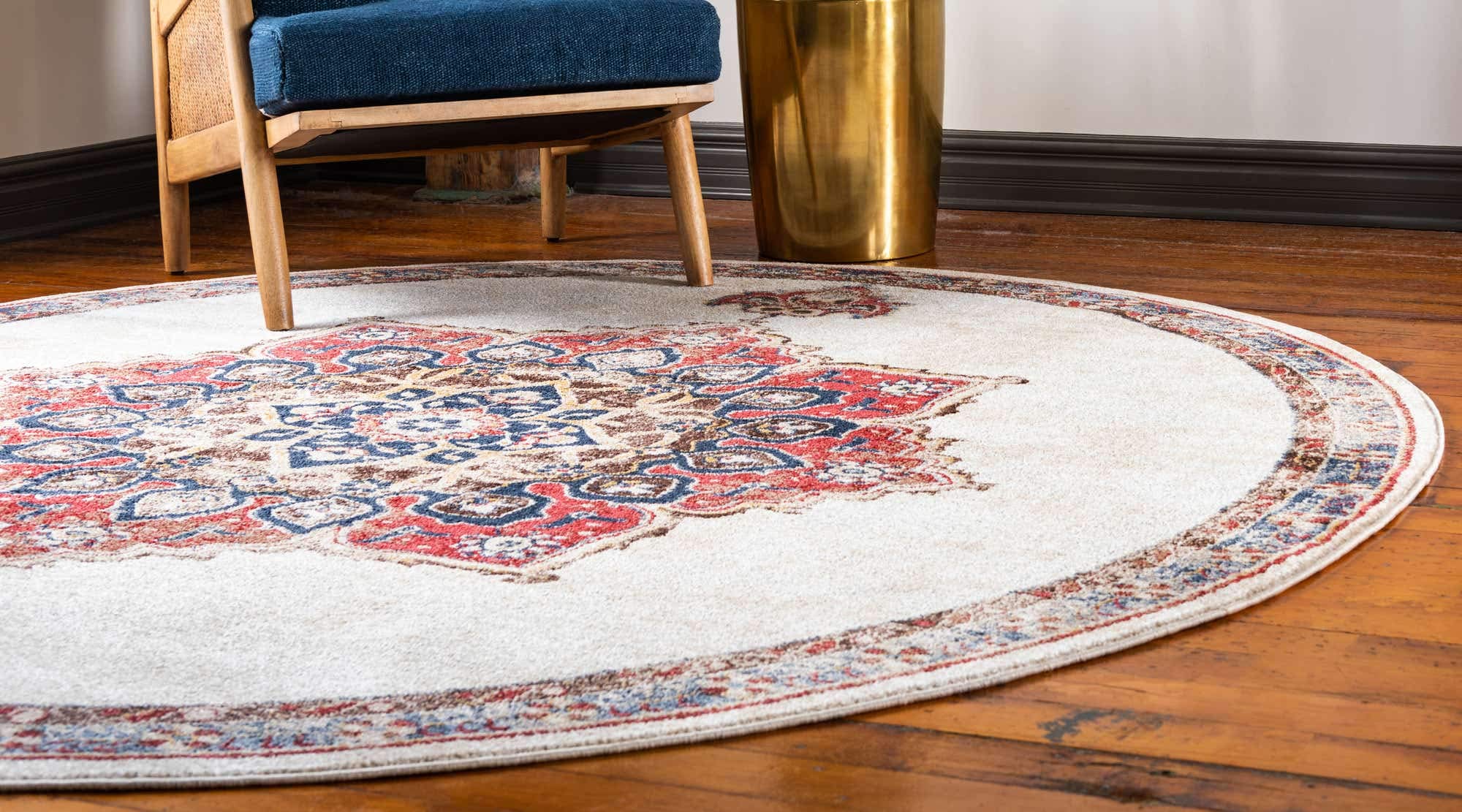 Unique Loom Utopia Collection Traditional Classic Vintage Inspired Area Rug with Warm Hues, 7' Round, Cream/Blue