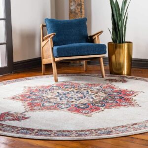 Unique Loom Utopia Collection Traditional Classic Vintage Inspired Area Rug with Warm Hues, 7' Round, Cream/Blue