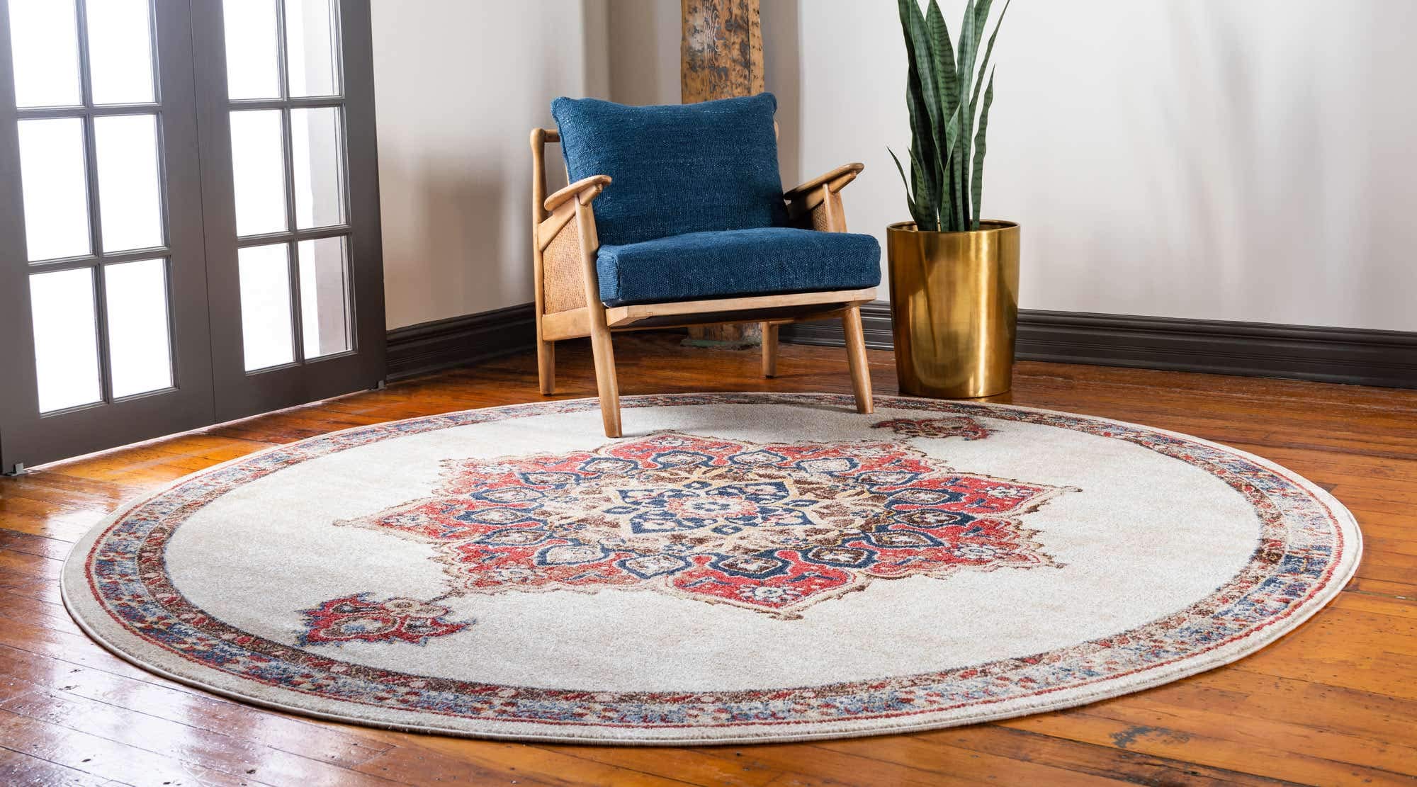 Unique Loom Utopia Collection Traditional Classic Vintage Inspired Area Rug with Warm Hues, 7' Round, Cream/Blue