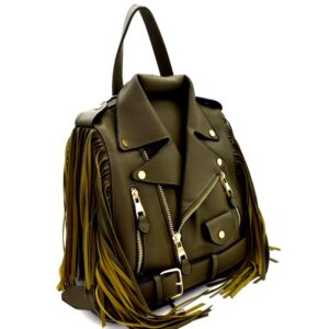 Trendeology Moto Jacket Design Bike Vegan Leather Fringed Saddle Bag Fashion Backpack Purse